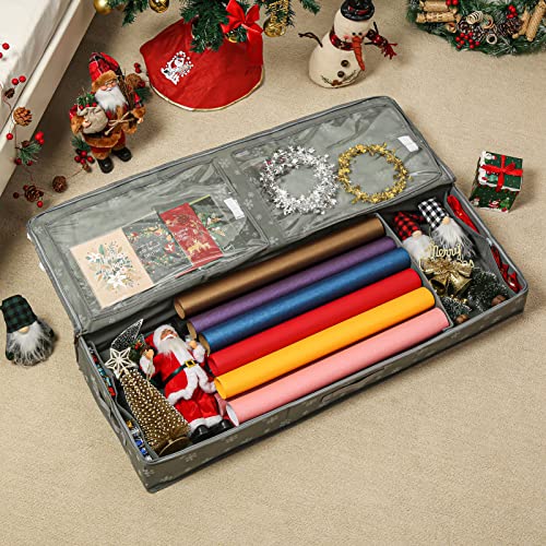 Phedrew Wrapping Paper Storage Container – Fits up to 40" Rolls - Underbed Gift Wrap Organizer for Wrapping Paper Rolls, Ribbon, and Bows(1, Gray)