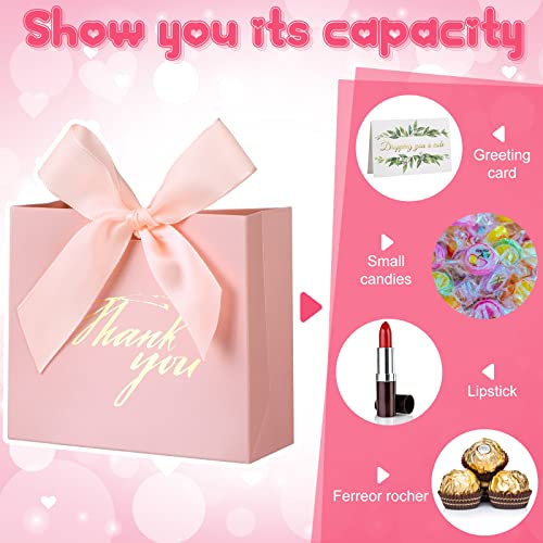 36 Pcs Thank You Gift Bag Party Favor Candy Bags Pure Pink Paper Gift Boxes Mini Paper Gift Bags with Pink Bow Ribbon Decor for Wedding, Bridal Baby Shower, Party Favor (4.53 x 1.77 x 3.94 Inches)