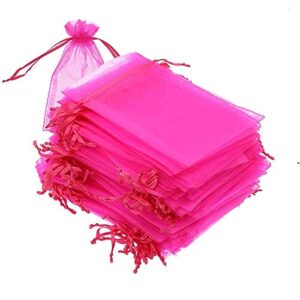 lphumex 100pcs 5×7 inches drawstring organza bags, gift favor bags, hot pink jewelry pouches, for wedding party christmas