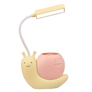 cute kids lamp with pen holder,led desk lamp for child,snail shape usb charging student learning eye protection lamp with 360° bendable adjustable neck yellow