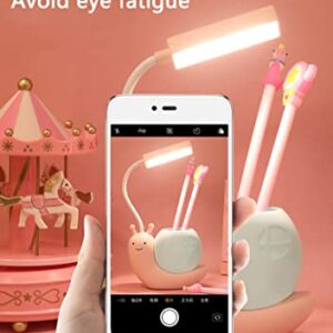 Cute Kids Lamp with Pen Holder,LED Desk Lamp for Child,Snail Shape USB Charging Student Learning Eye Protection Lamp with 360° Bendable Adjustable Neck Yellow