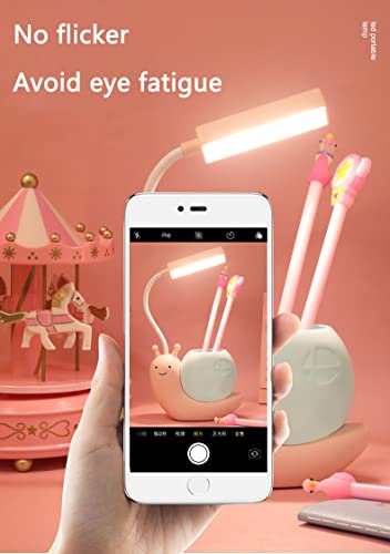 Cute Kids Lamp with Pen Holder,LED Desk Lamp for Child,Snail Shape USB Charging Student Learning Eye Protection Lamp with 360° Bendable Adjustable Neck Yellow