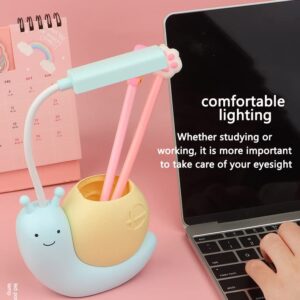 Cute Kids Lamp with Pen Holder,LED Desk Lamp for Child,Snail Shape USB Charging Student Learning Eye Protection Lamp with 360° Bendable Adjustable Neck Yellow