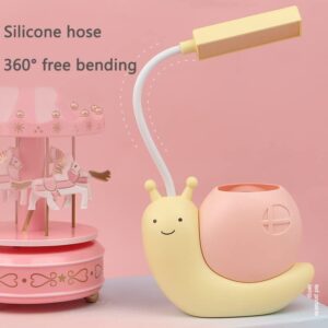 Cute Kids Lamp with Pen Holder,LED Desk Lamp for Child,Snail Shape USB Charging Student Learning Eye Protection Lamp with 360° Bendable Adjustable Neck Yellow