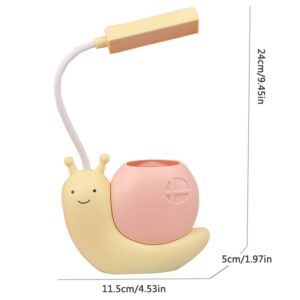 Cute Kids Lamp with Pen Holder,LED Desk Lamp for Child,Snail Shape USB Charging Student Learning Eye Protection Lamp with 360° Bendable Adjustable Neck Yellow