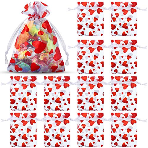 150 Pieces Valentine's Day Heart Organza Bags Valentine Candy Bags Sheer Drawstring Bags Wedding Drawstring Pouches Bags Jewelry Pouch Bags for Valentine's Day Wedding Festival Party Supply