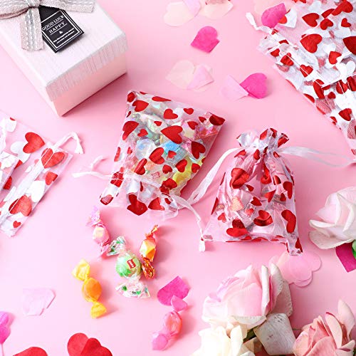 150 Pieces Valentine's Day Heart Organza Bags Valentine Candy Bags Sheer Drawstring Bags Wedding Drawstring Pouches Bags Jewelry Pouch Bags for Valentine's Day Wedding Festival Party Supply