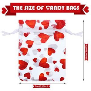 150 Pieces Valentine's Day Heart Organza Bags Valentine Candy Bags Sheer Drawstring Bags Wedding Drawstring Pouches Bags Jewelry Pouch Bags for Valentine's Day Wedding Festival Party Supply