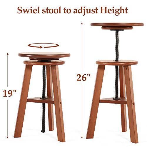 VISWIN 19"-26" H Wooden Adjustable Height Stool, Beech Wood Artist Stool for Drafting Table, Painting Stool for Artists, Adults, Wood Chair for Bar, Kitchen, Home Use, Office, Studio