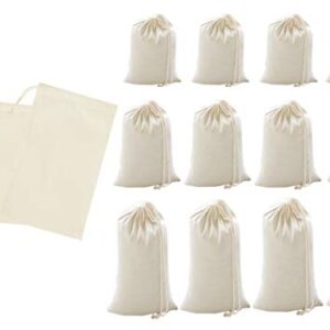 WHITEWRAP Reusable Produce Bags with Drawstrings | Mixed (S, M, L) |12-Pack |Eco Friendly Bags, Food Storage, Natural Cotton, Biodegradable Fabric Bags, Snack Bags, Cloth Bags, Gift Bag