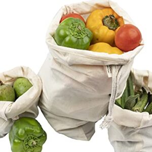 WHITEWRAP Reusable Produce Bags with Drawstrings | Mixed (S, M, L) |12-Pack |Eco Friendly Bags, Food Storage, Natural Cotton, Biodegradable Fabric Bags, Snack Bags, Cloth Bags, Gift Bag