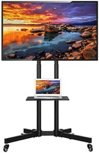 yaheetech mobile tv stand with wheels for 32-75 inch lcd led screens tvs, height-adjustable rolling tv cart hold up to 110 lbs, trolley floor stand w/tray, max vesa 600x400mm