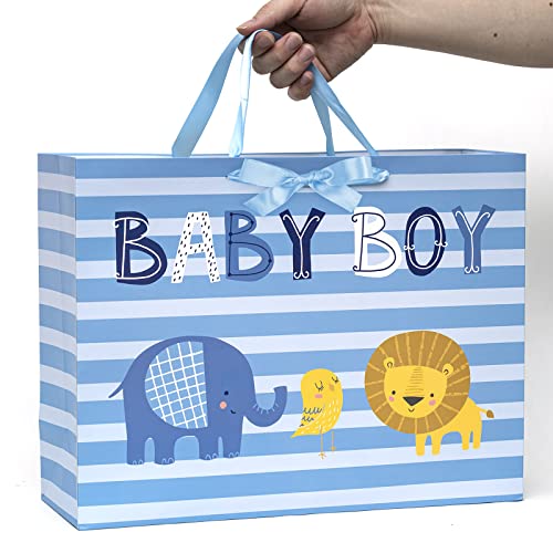 Loveinside Baby Boy Gift Bag with Tissue Paper and Greeting Card for Baby Shower, New Parents, and More - 16.5" x 12.6" x 5.7", 1 Pcs