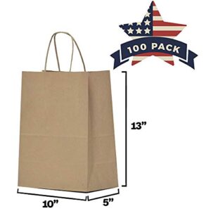 Qutuus 10x5x13 Kraft Paper Bags 100 Pcs Kraft Shopping Bags, Paper Gift Bags, Retail Bags, Recycled Bulk Paper Bags, Brown Paper Bags with Handles Bulk