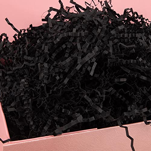 OBMMIRAO 0.5 LB Black Crinkle Cut Paper Shred Filler for Gift Wrapping & Basket Filling, Decorative Grass Shredded Paper for Gift Box, Gift Box Stuffing