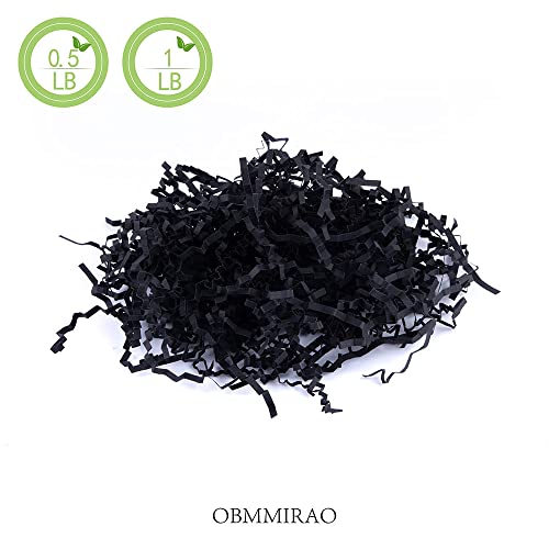 OBMMIRAO 0.5 LB Black Crinkle Cut Paper Shred Filler for Gift Wrapping & Basket Filling, Decorative Grass Shredded Paper for Gift Box, Gift Box Stuffing