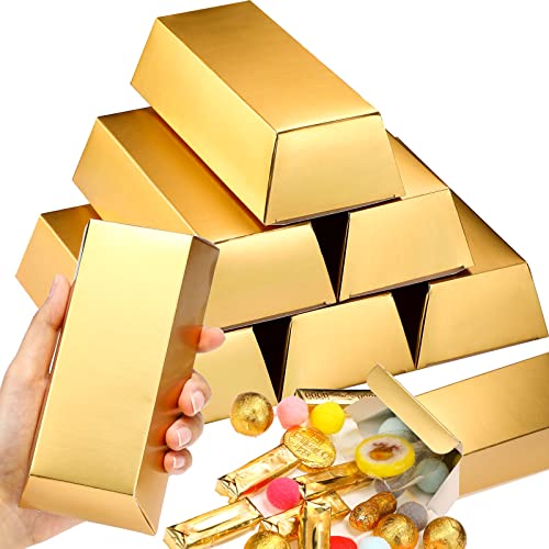 24 Pieces Gold Bars Fake Bar Gift Box Golden Party Favor Chocolate Gold Coins Foil Treasure Brick Paper Boxes for Christmas Party Casino Theme Decoration Candy Treats Toys, 5.5 x 3.2 Inches (24 Pcs)