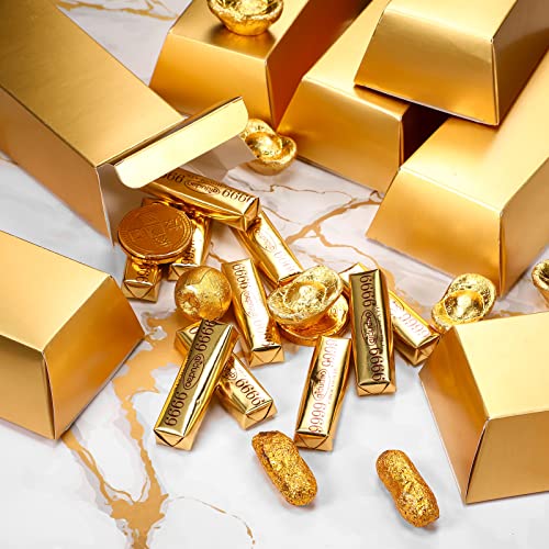 24 Pieces Gold Bars Fake Bar Gift Box Golden Party Favor Chocolate Gold Coins Foil Treasure Brick Paper Boxes for Christmas Party Casino Theme Decoration Candy Treats Toys, 5.5 x 3.2 Inches (24 Pcs)