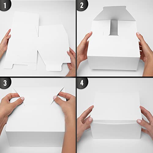 Set of 6 Glossy Laminated Gift Boxes, Boxes For Wrapping Gifts 8x8x4 Inches, Gift Boxes For Presents Includes 1 White Shredded Filling Paper Bag and 1 Black Satin Ribbon, Gift Box in Color White.