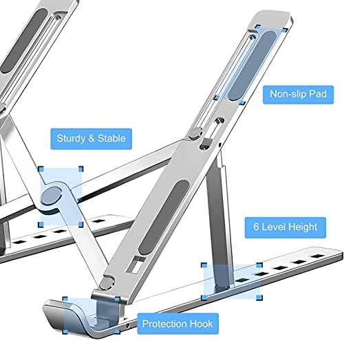 SGIN Laptop Stand, Computer Stand, Adjustable Laptop Riser, Foldable Ergonomic Laptop Holder Compatible with 10-15.6” Laptops(Silver)