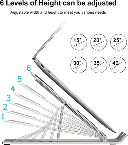 SGIN Laptop Stand, Computer Stand, Adjustable Laptop Riser, Foldable Ergonomic Laptop Holder Compatible with 10-15.6” Laptops(Silver)