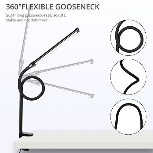 Semlos LED Desk Light, LED Desk Lamps for Home Office with Clamp, 80LEDs Eye Caring Light with 3 Color Modes & 10 Brightness Level, Flexible Gooseneck lamp, Easy Clip on Reading Light for Headboard