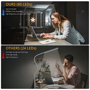 Semlos LED Desk Light, LED Desk Lamps for Home Office with Clamp, 80LEDs Eye Caring Light with 3 Color Modes & 10 Brightness Level, Flexible Gooseneck lamp, Easy Clip on Reading Light for Headboard