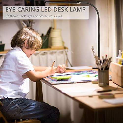 Semlos LED Desk Light, LED Desk Lamps for Home Office with Clamp, 80LEDs Eye Caring Light with 3 Color Modes & 10 Brightness Level, Flexible Gooseneck lamp, Easy Clip on Reading Light for Headboard