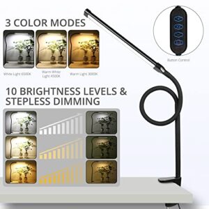 Semlos LED Desk Light, LED Desk Lamps for Home Office with Clamp, 80LEDs Eye Caring Light with 3 Color Modes & 10 Brightness Level, Flexible Gooseneck lamp, Easy Clip on Reading Light for Headboard