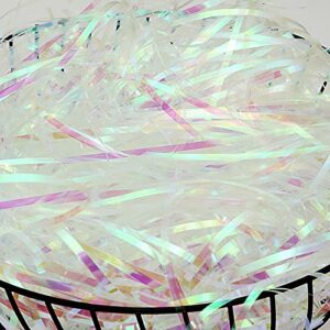 Thintinick 250 Grams Iridescent Plastic Hamper Shreds DIY Gift Wrapping Confetti Basket Filler Party Supplies (Iridescent White)