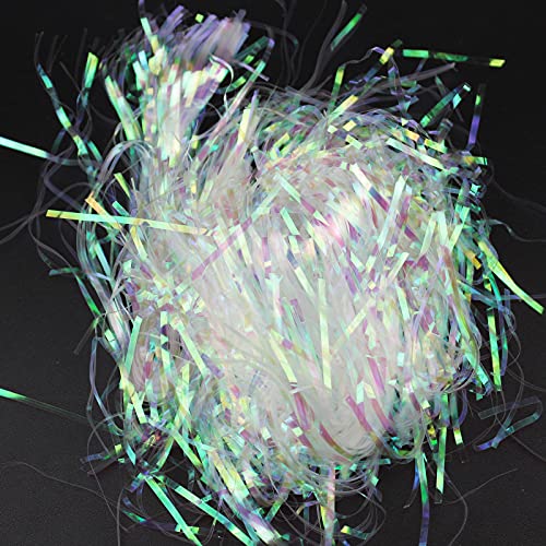 Thintinick 250 Grams Iridescent Plastic Hamper Shreds DIY Gift Wrapping Confetti Basket Filler Party Supplies (Iridescent White)