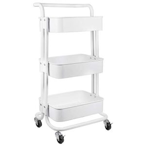 elabo 3-tier metal rolling utility cart with 2 lockable wheels storage organizer shelf for kitchen, bedroom, bathroom, office, living room