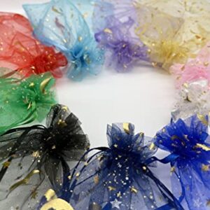 Jexila 100PCS Moon Star Organza Bags 4''X6'' Mixed Color Small Jewelry Bags with Drawstring Mesh Gift Bags for Wedding Party Favor Candy Bags