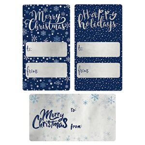 blue and silver foil christmas snowflake holiday peel and stick gift tag labels – 75 stickers