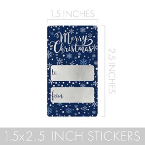 Blue and Silver Foil Christmas Snowflake Holiday Peel and Stick Gift Tag Labels - 75 Stickers