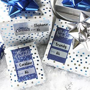 Blue and Silver Foil Christmas Snowflake Holiday Peel and Stick Gift Tag Labels - 75 Stickers