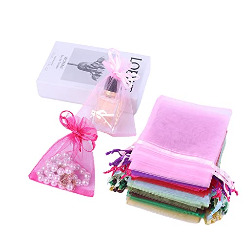 LYSXP 100 Pcs Organza Bags 3×4 Inches，Sheer Organza Gift Bags with Drawstring, Jewelry Favor Pouches Christmas Candy Wedding Birthday Party Bags (Mixed Color,3"×4"）