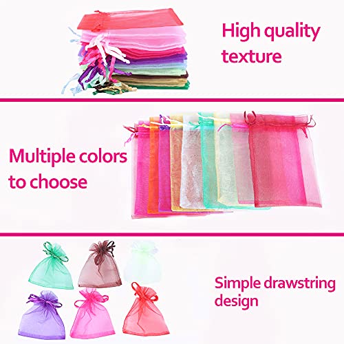 LYSXP 100 Pcs Organza Bags 3×4 Inches，Sheer Organza Gift Bags with Drawstring, Jewelry Favor Pouches Christmas Candy Wedding Birthday Party Bags (Mixed Color,3"×4"）