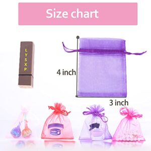 LYSXP 100 Pcs Organza Bags 3×4 Inches，Sheer Organza Gift Bags with Drawstring, Jewelry Favor Pouches Christmas Candy Wedding Birthday Party Bags (Mixed Color,3"×4"）