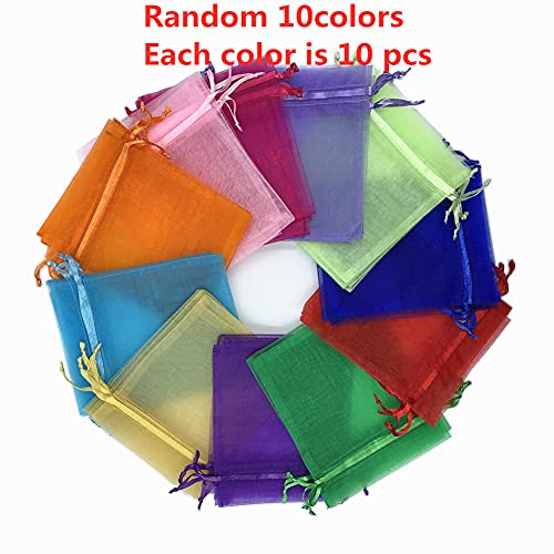 LYSXP 100 Pcs Organza Bags 3×4 Inches，Sheer Organza Gift Bags with Drawstring, Jewelry Favor Pouches Christmas Candy Wedding Birthday Party Bags (Mixed Color,3"×4"）