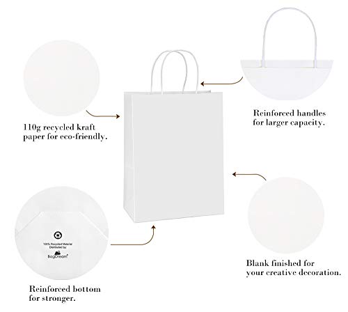 BagDream Gift Bags 10x5x13 25Pcs White Paper Bags Gift Bags with Handles Bulk Shopping Bags, Merchandise Bags, Retail Bags, Party Favor Bags, 100% Recyclable Paper Bags Sacks