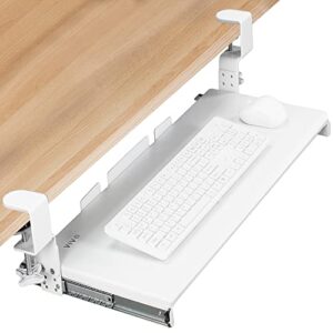 vivo large height adjustable under desk keyboard tray, c-clamp mount system, 27 (33 including clamps) x 11 inch slide-out platform computer drawer for typing, white, mount-kb05hw