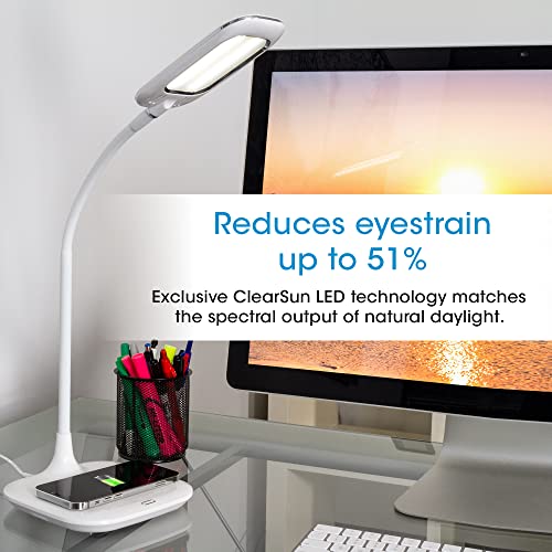 OttLite LED Desk Lamp with Wireless Charging, Prevention Designed to Reduce Eyestrain - Adjustable Flexible Neck, 3 Color Modes & Touch Controls - Crafting, Office Work, Reading & Studying