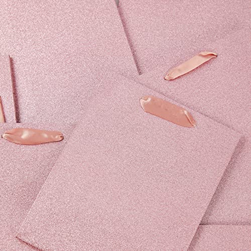 UNIQOOO 12Pcs Embossed Pink Glitter Gift Bags with 24 Tissue Paper Bulk, M 9x7 In, Rose Gold Gift Wrap Bags, Wedding Bridal Favor Bag Gift Packaging, For Christmas, Baby Shower Birthday Holiday Party