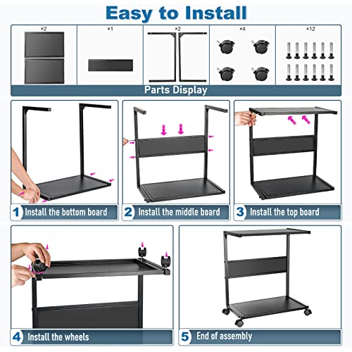 Bfttlity Computer Tower Stand, Iron PC Stand 2-Tier CPU Stand with Locking Caster Wheels Suitable for Most PC (Iron)