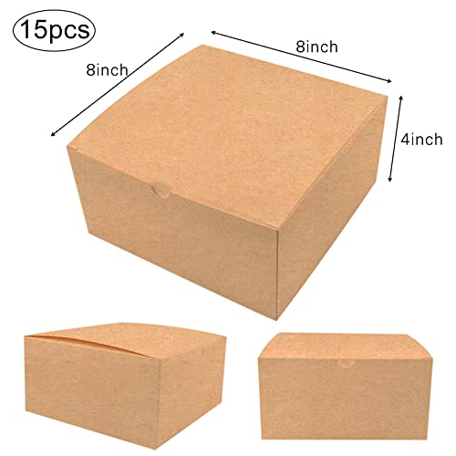 Moretoes Brown Gift Boxes Kraft Boxes 15 Pack 8x8x4 Inches, Paper Gift Cardboard Boxes with Lids for Christmas Gifts, Bridesmaid Proposal Boxes, Cupcake Boxes, Crafting Gift box