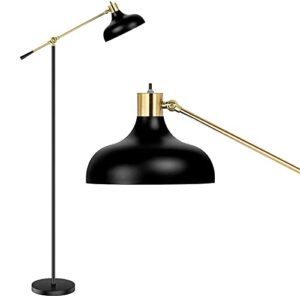 industrial floor lamp for bedrooms – black rustic reading lamp, 180°adjustable arm & head antique indoor standing lamp, modern arc indoor pole task lamp for living room, office, study room, hotel