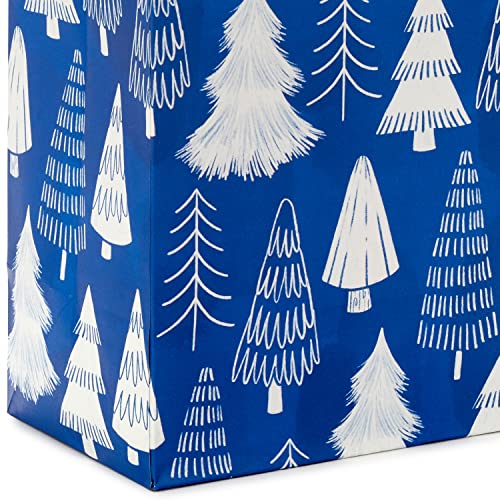 Hallmark 9" Medium Winter Gift Bags (4 Bags: Blue with Snowflakes, Plaid, Polar Bear, Christmas Trees) for Christmas, Hanukkah, Birthdays