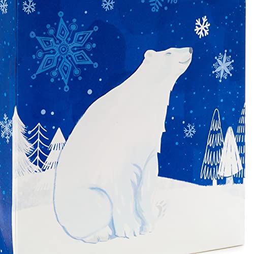 Hallmark 9" Medium Winter Gift Bags (4 Bags: Blue with Snowflakes, Plaid, Polar Bear, Christmas Trees) for Christmas, Hanukkah, Birthdays