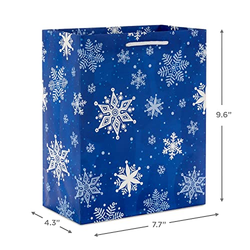 Hallmark 9" Medium Winter Gift Bags (4 Bags: Blue with Snowflakes, Plaid, Polar Bear, Christmas Trees) for Christmas, Hanukkah, Birthdays